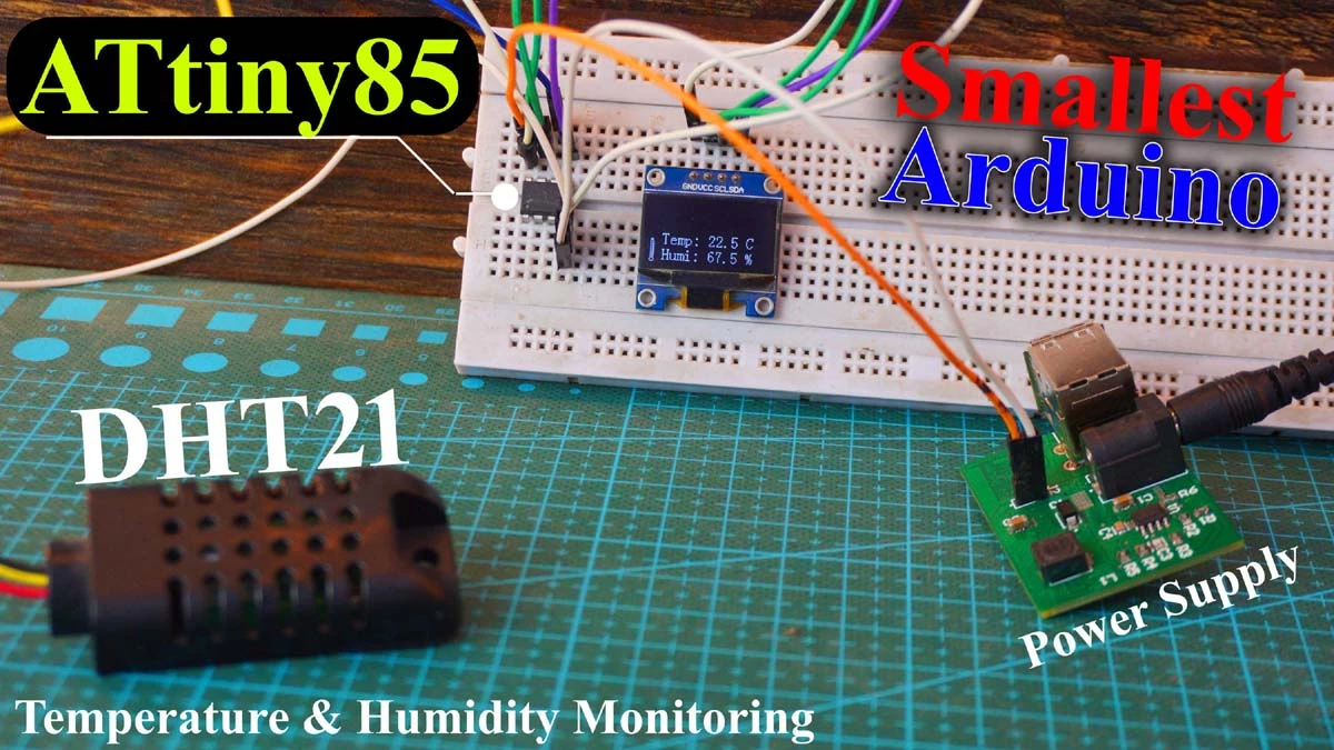 Attiny85 And Dht21 Temperature And Humidity Sensor And Ssd1306 Oled Display Arduino
